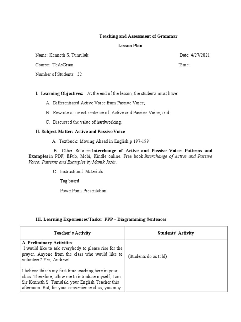 Voice: Patterns and Examples by Manik Joshi | PDF | Verb | Syntactic ...