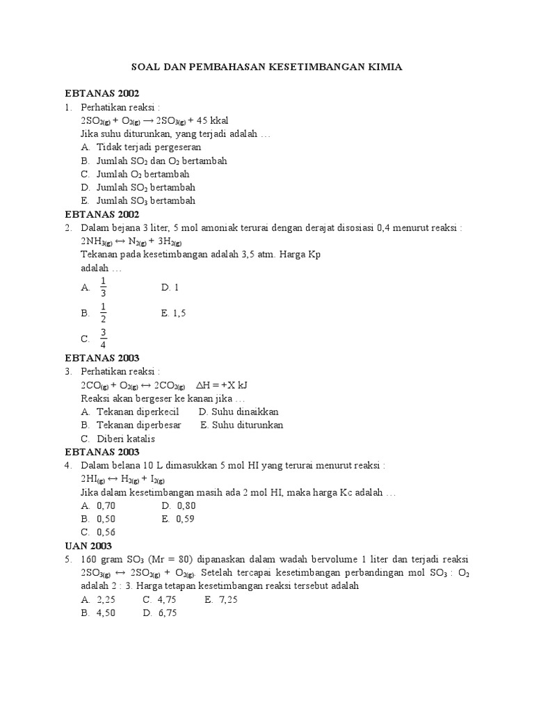 Soal Kesetimbangan Kimia | PDF