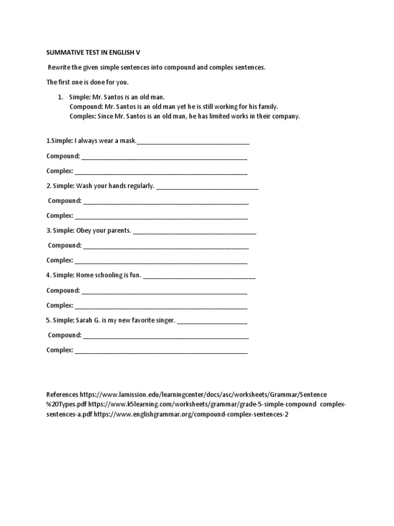 Compound and Complex Sentences Test | PDF