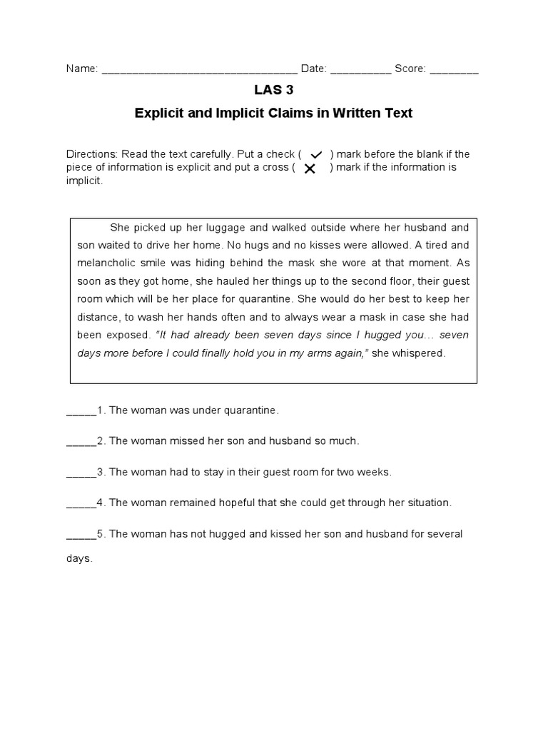 Las 3 Explicit and Implicit Claims in Written Text | PDF | Mystery ...