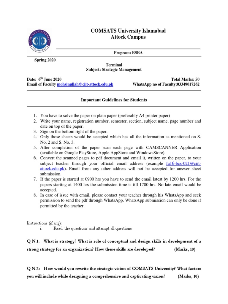 COMSATS University Islamabad Attock Campus | PDF | Strategic Management ...