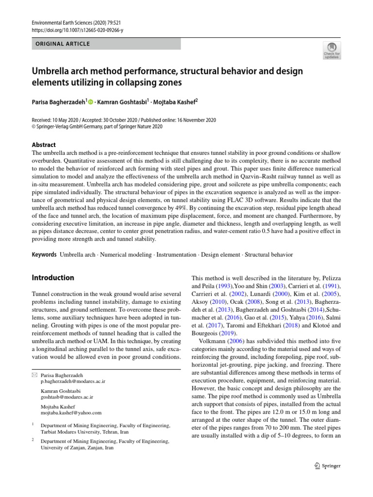 Umbrella Arch Method Performance, Structural Behavior and Design | PDF ...