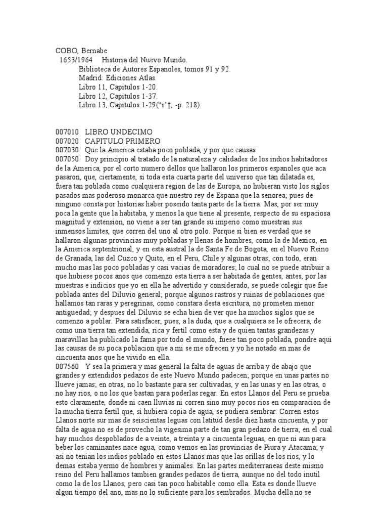 COBO, Bernabe 1653/1964 Historia Del Nuevo Mundo. | PDF | Pelo | Fe