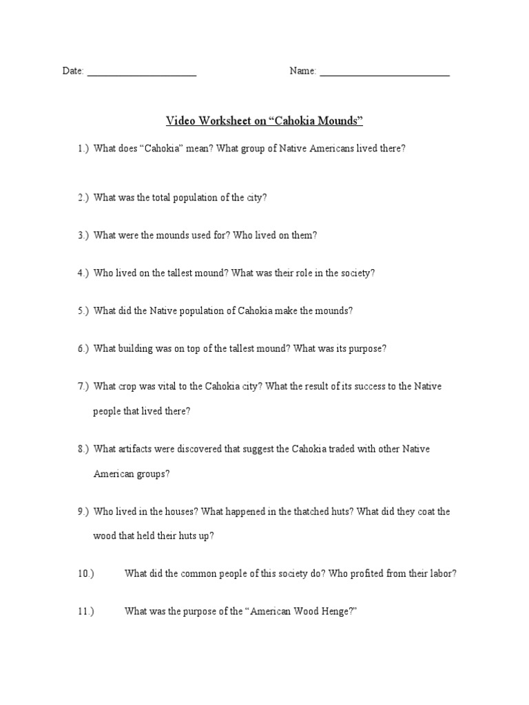 Cahokia Worksheet | PDF | Social Science | Travel