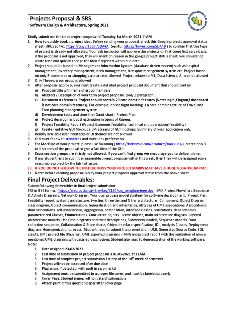 FAST SDA Projects Proposals Sp21 | PDF | Unified Modeling Language | Class (Computer Programming)