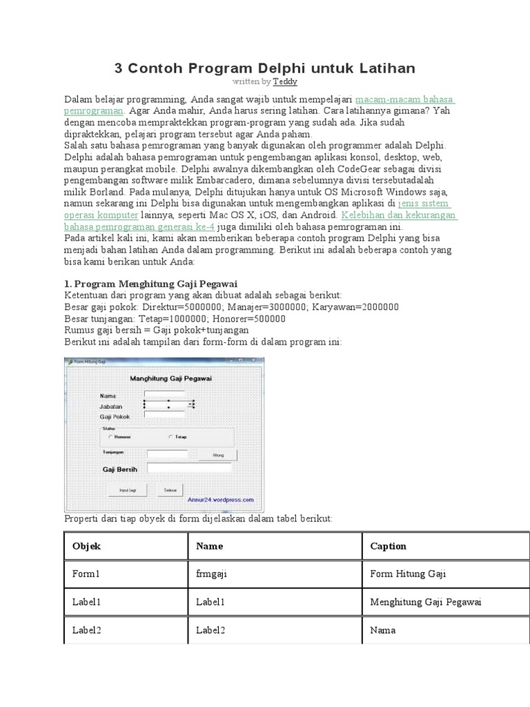 Contoh Program Delphi untuk Latihan | PDF