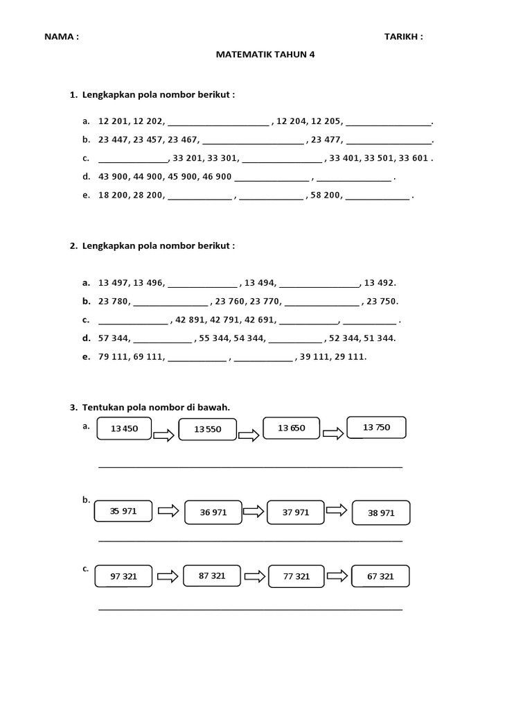 MATEMATIK TAHUN 4 - Pola Nombor | PDF