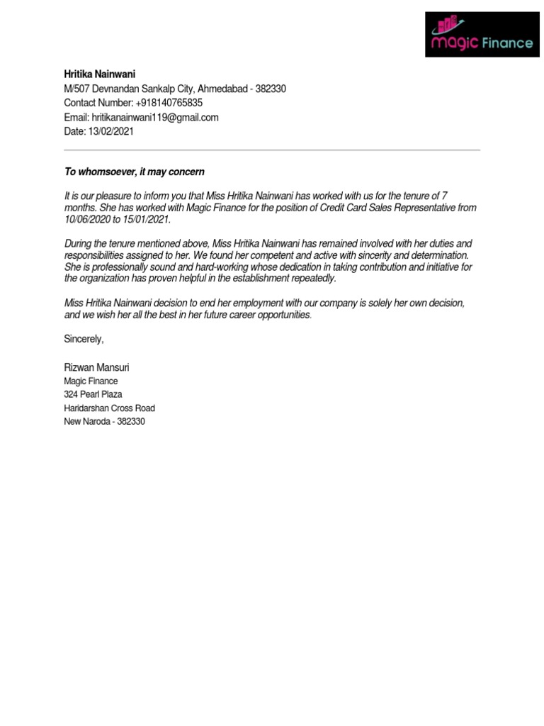 Experience Letter - 1 | PDF