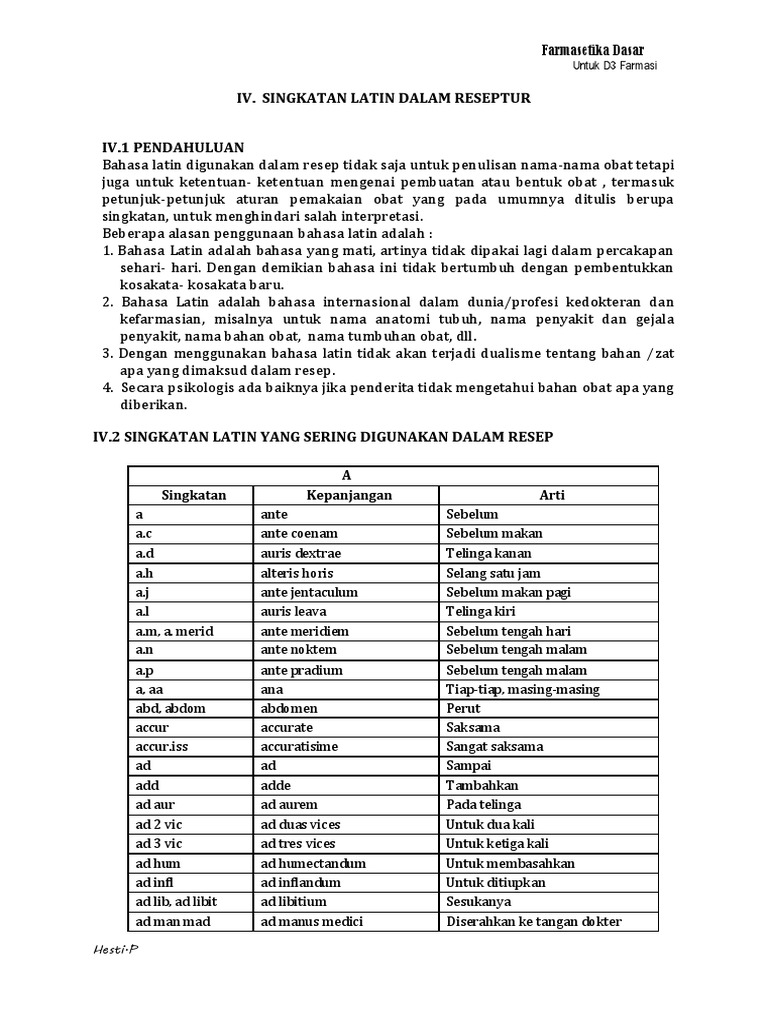 Singkatan Latin dalam Resep Farmasi | PDF