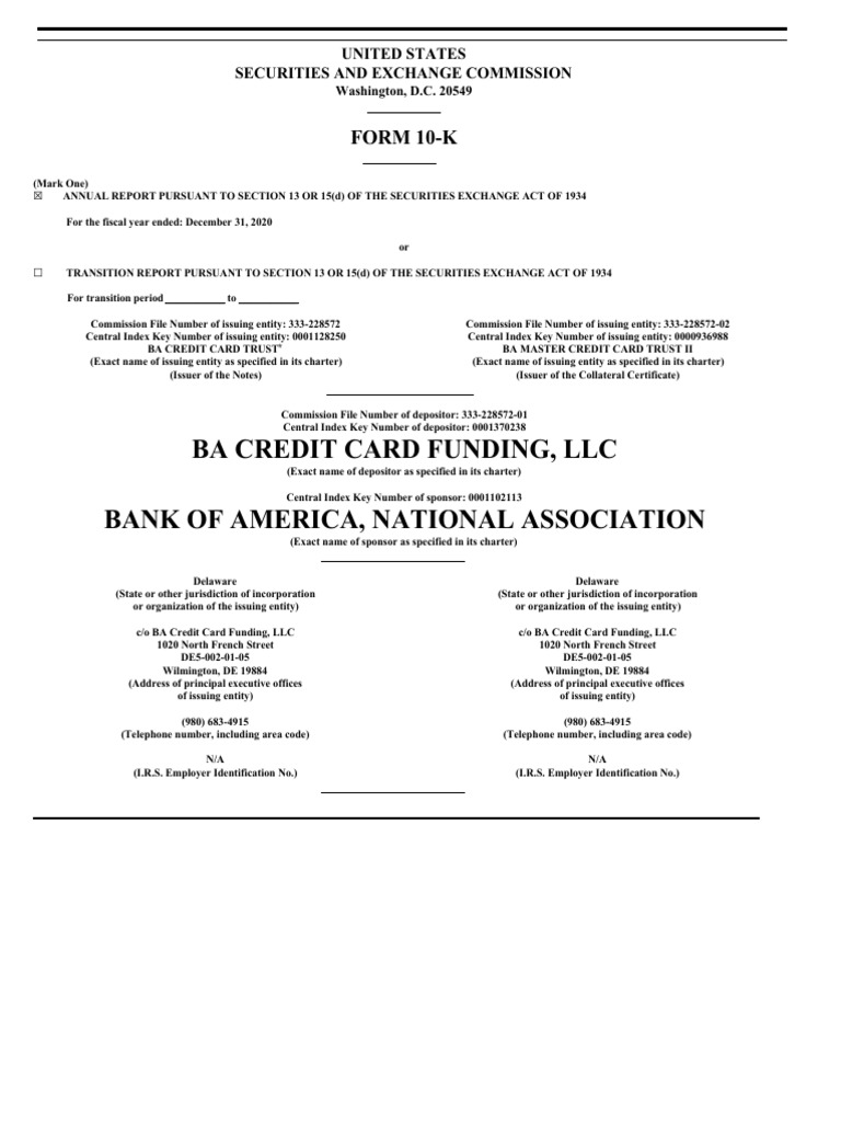 Ba Credit Card Funding, LLC Bank of America, National Association | PDF ...