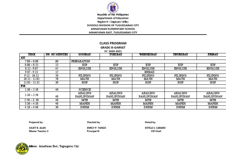 Grade 3 Class Schedule 2020-2021 | PDF | Schools