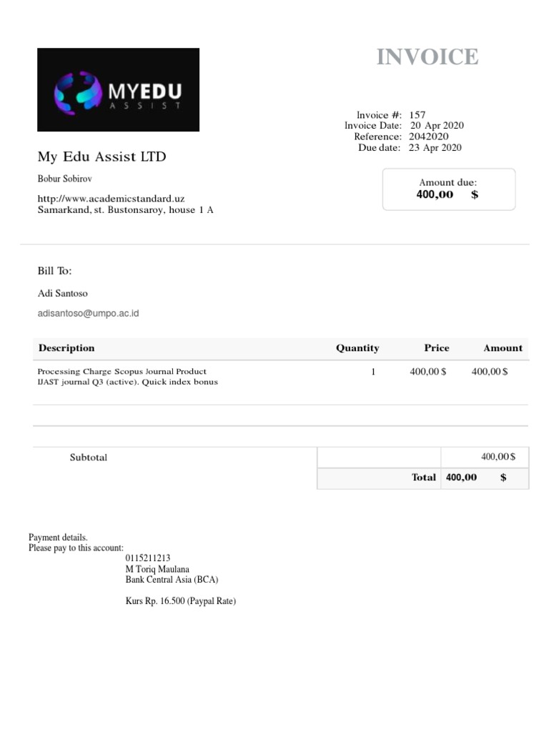 Invoice for IJAST Journal Processing | PDF