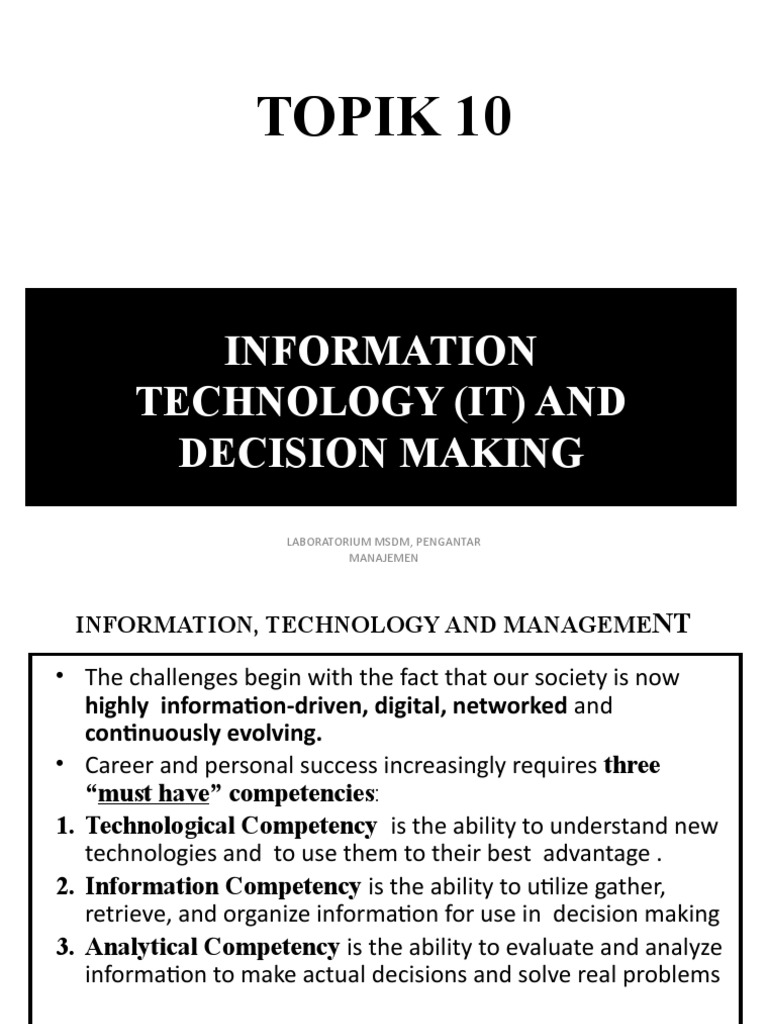 IT and Decision Making in Management | PDF | Decision Making | Crisis ...
