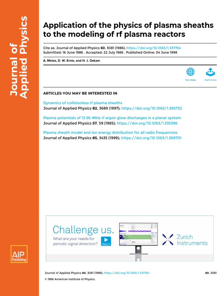 1986-Application of The Physics of Plasma Sheaths To The Modeling of RF Plasma Reactors ...
