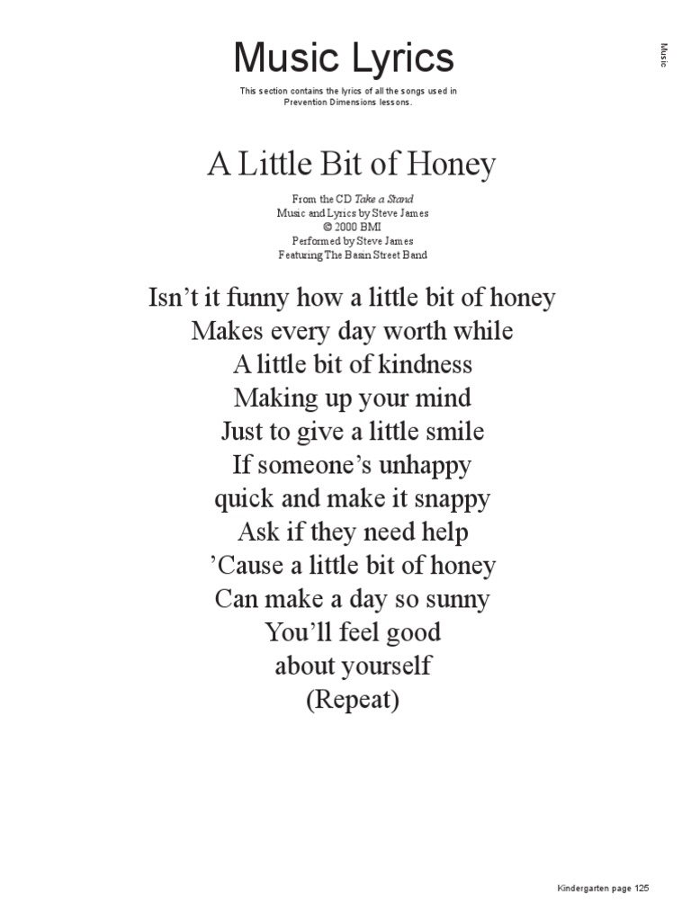 Music Lyrics: A Little Bit of Honey | PDF | Refrain | Song Structure