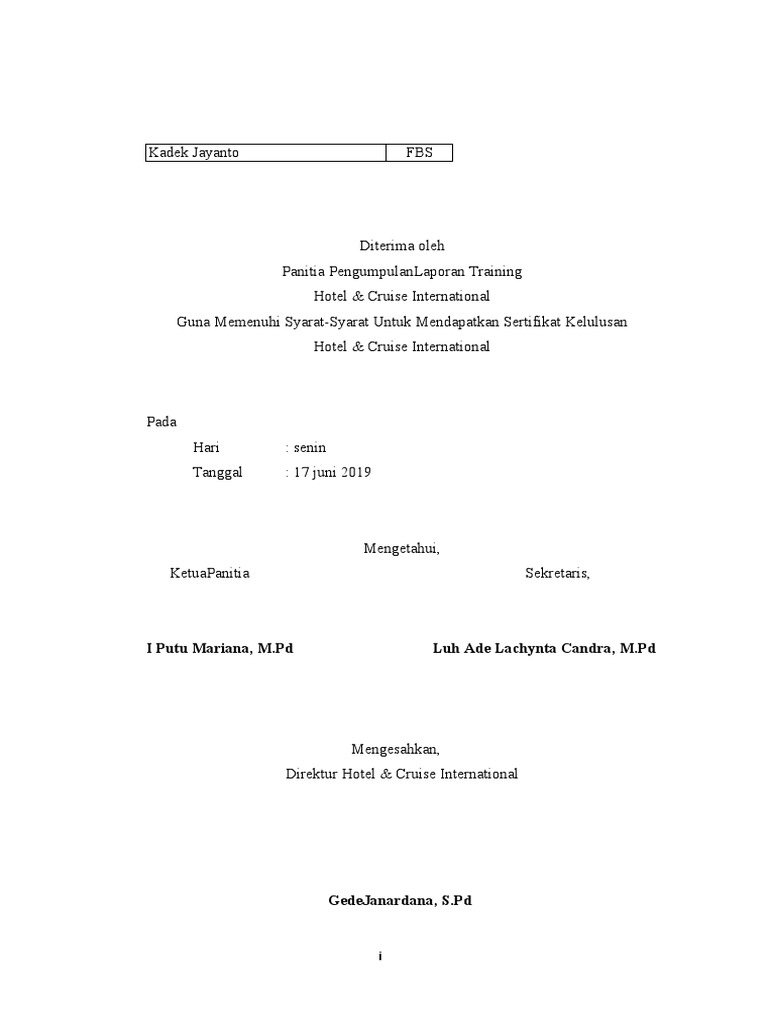 Contoh Laporan Training | PDF | Restaurants | Waiting Staff