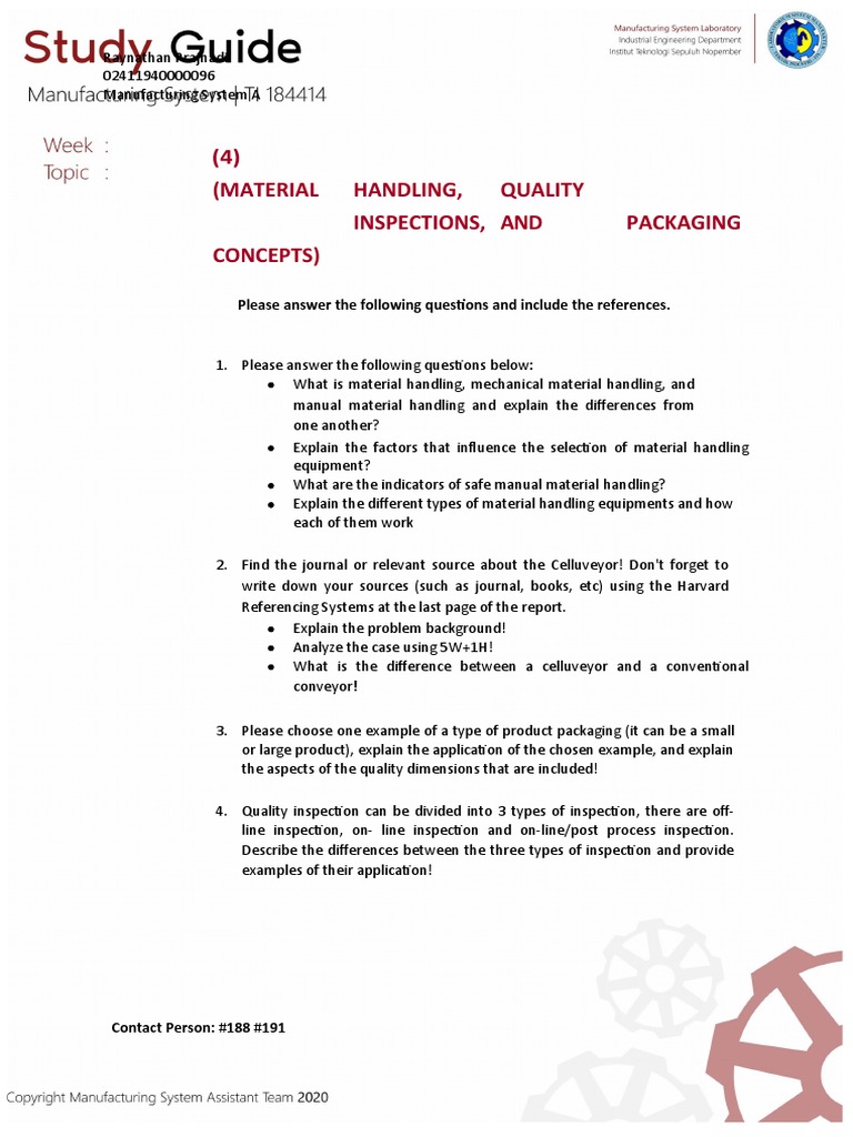(Material Handling, Quality Inspections, and Packaging Concepts) | PDF ...