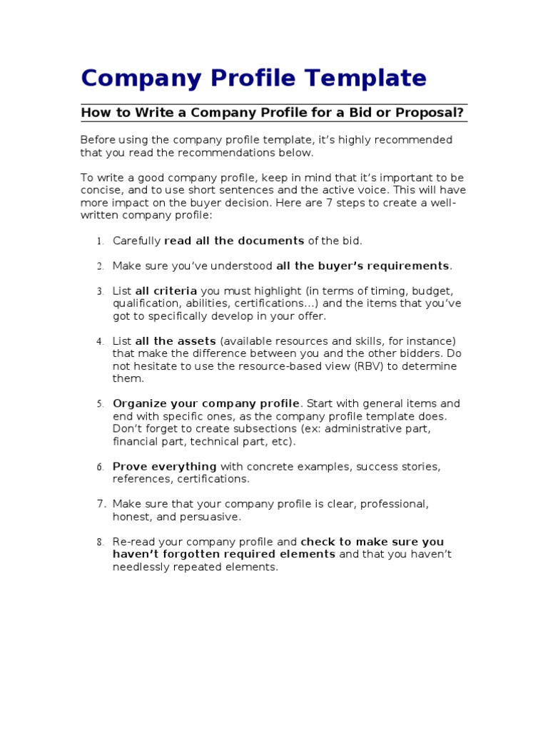 Example Writing Company Profile Company Profile Template | PDF