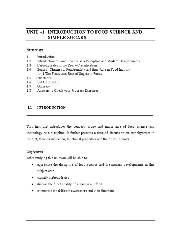 Introduction to Food Science and Sugars | PDF | Carbohydrates | Fructose