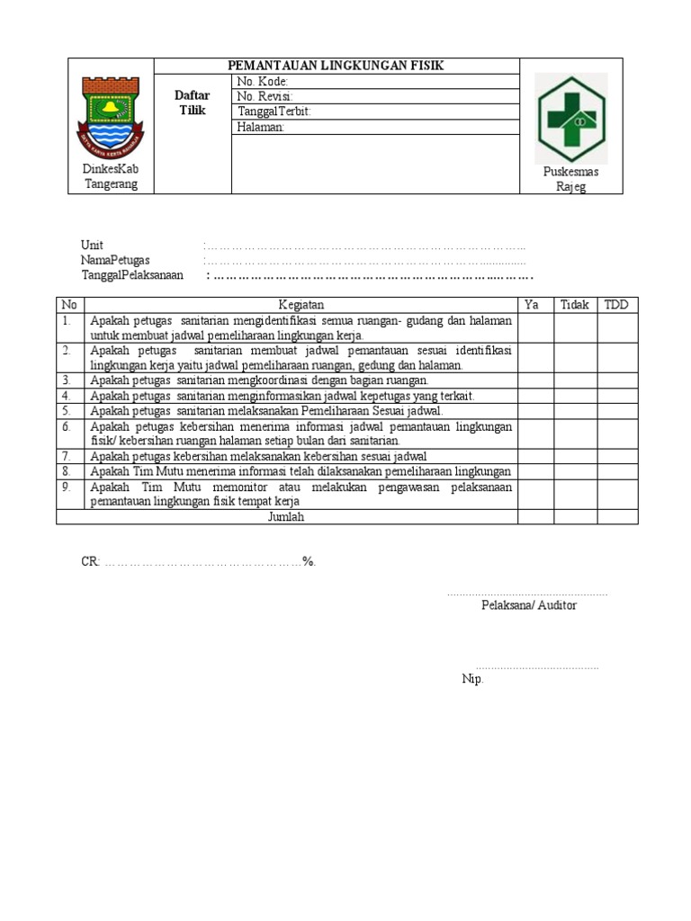 Daftar Tilik Kesling | PDF