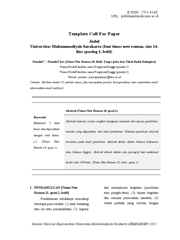 Panduan Penulisan Call For Paper SEMNASKEP | PDF