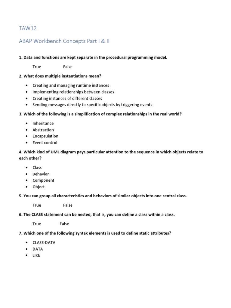 TAW12 ABAP Workbench Concepts Part I & II | PDF | Class (Computer Programming) | Method ...