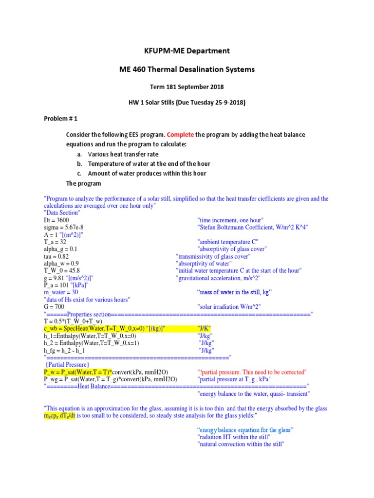 KFUPM-ME Department ME 460 Thermal Desalination Systems | PDF | Heat ...