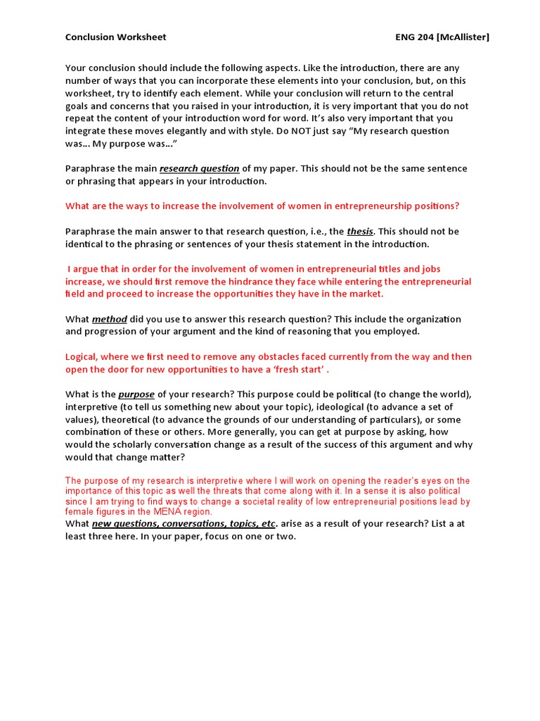 Conclusion Worksheet | Download Free PDF | Question | Argument