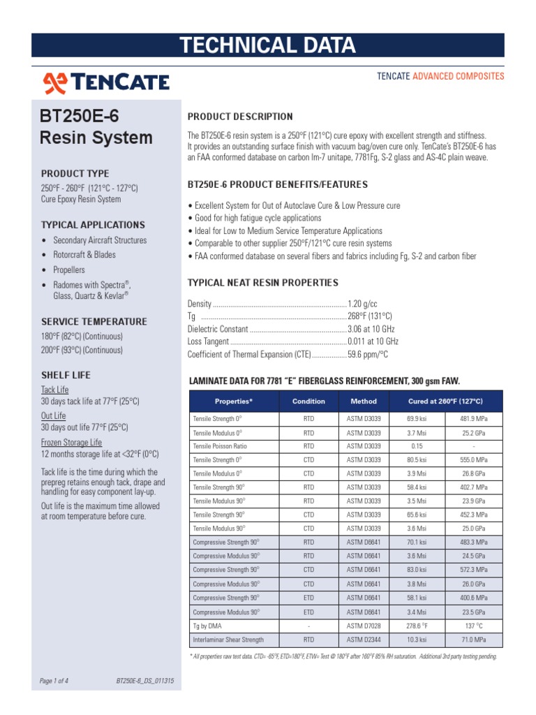 TenCate BT250E-6 Datasheet | PDF | Composite Material | Epoxy