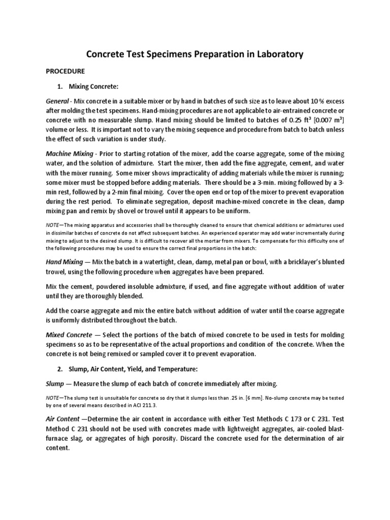G4-Concrete Test Specimens Preparation in Laboratory | PDF ...