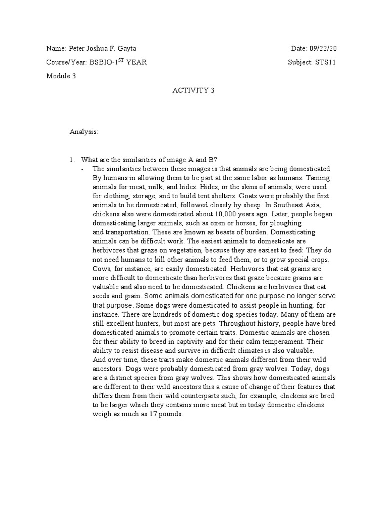 STS 11 - Act #3 - Gayta - Peter Joshua | PDF | Domestication | Organisms