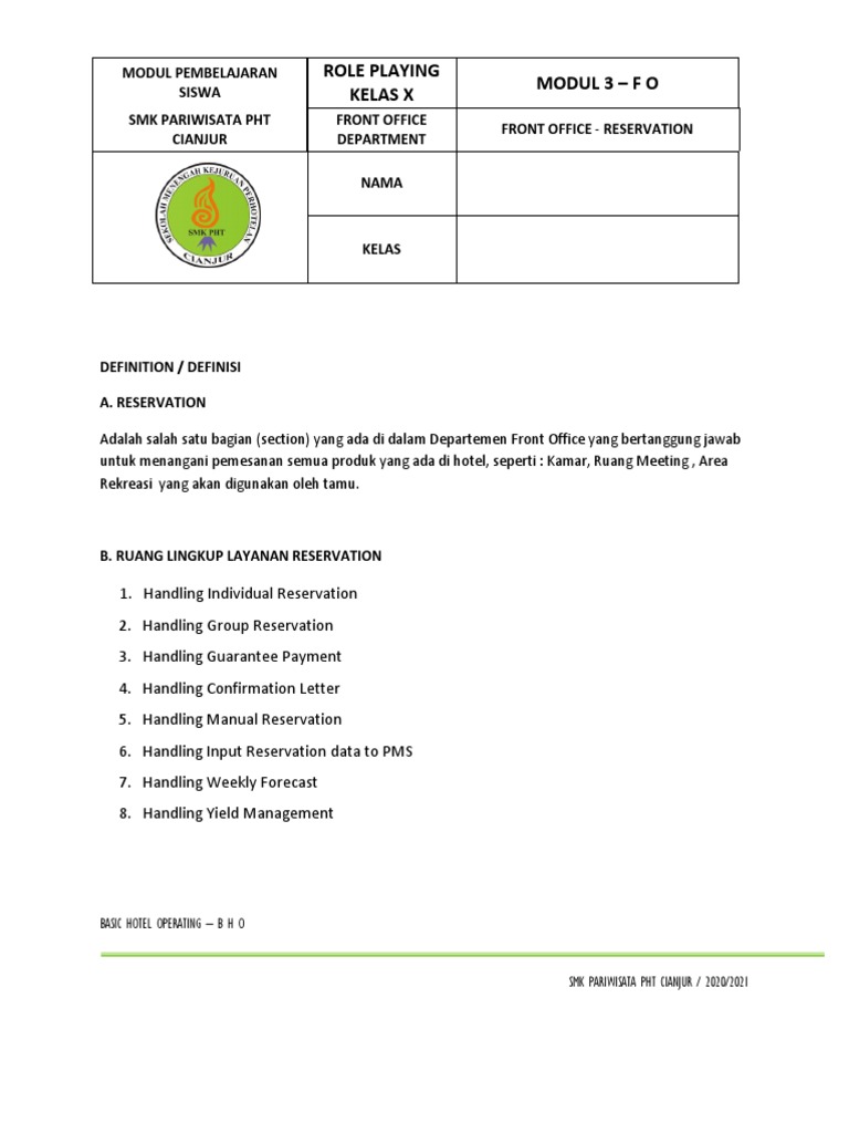 Role Playing Kelas X - Modul 3 Fo - Reservation | PDF