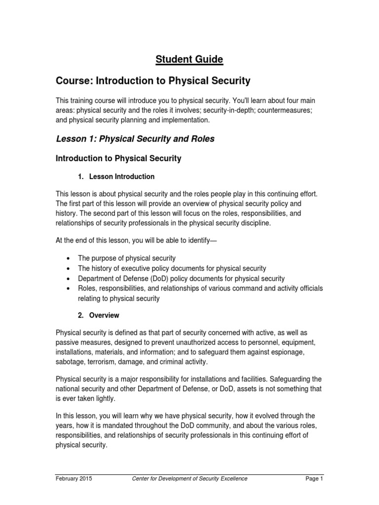 Physical Security Training - Center For Development of Security ...