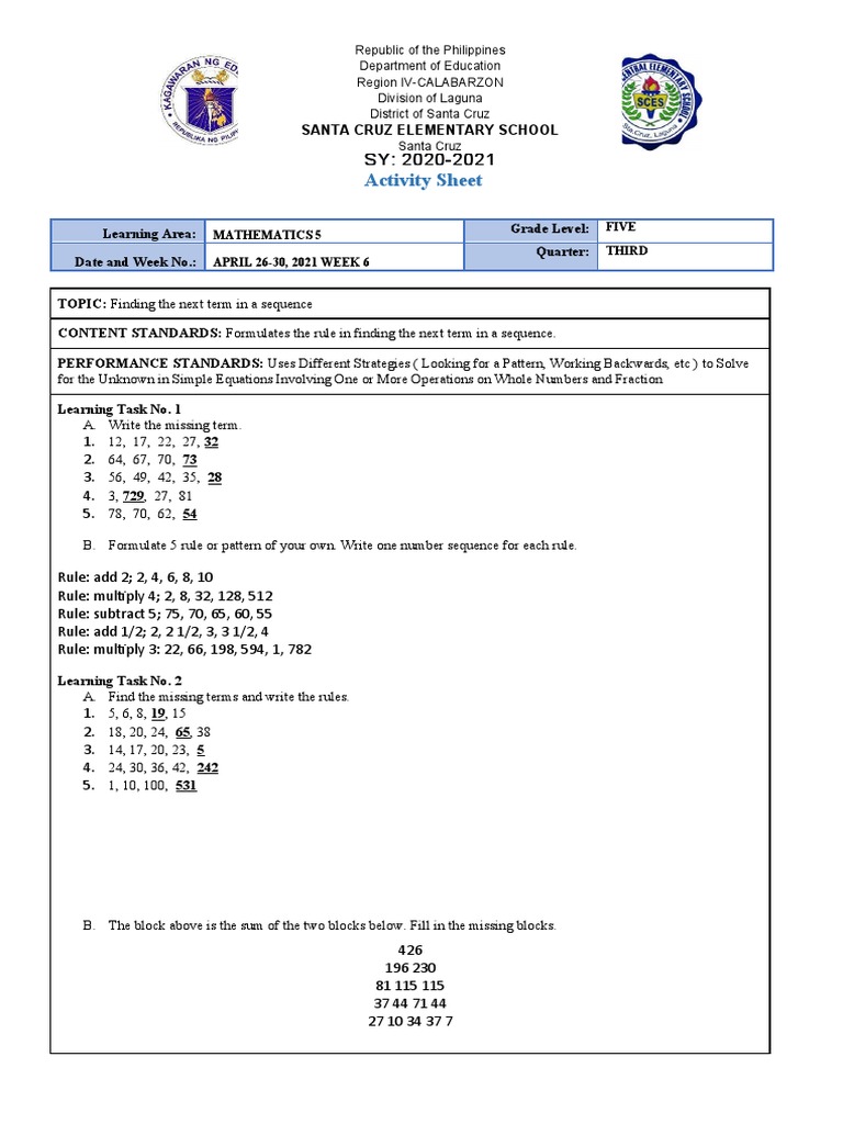 Activity-Sheet-Math5-Q3-Week 6 | PDF | Elementary Mathematics | Mathematical Objects
