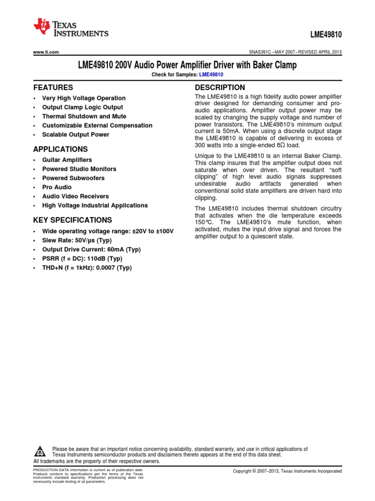 Lme 49810 | PDF | Amplifier | Power Supply