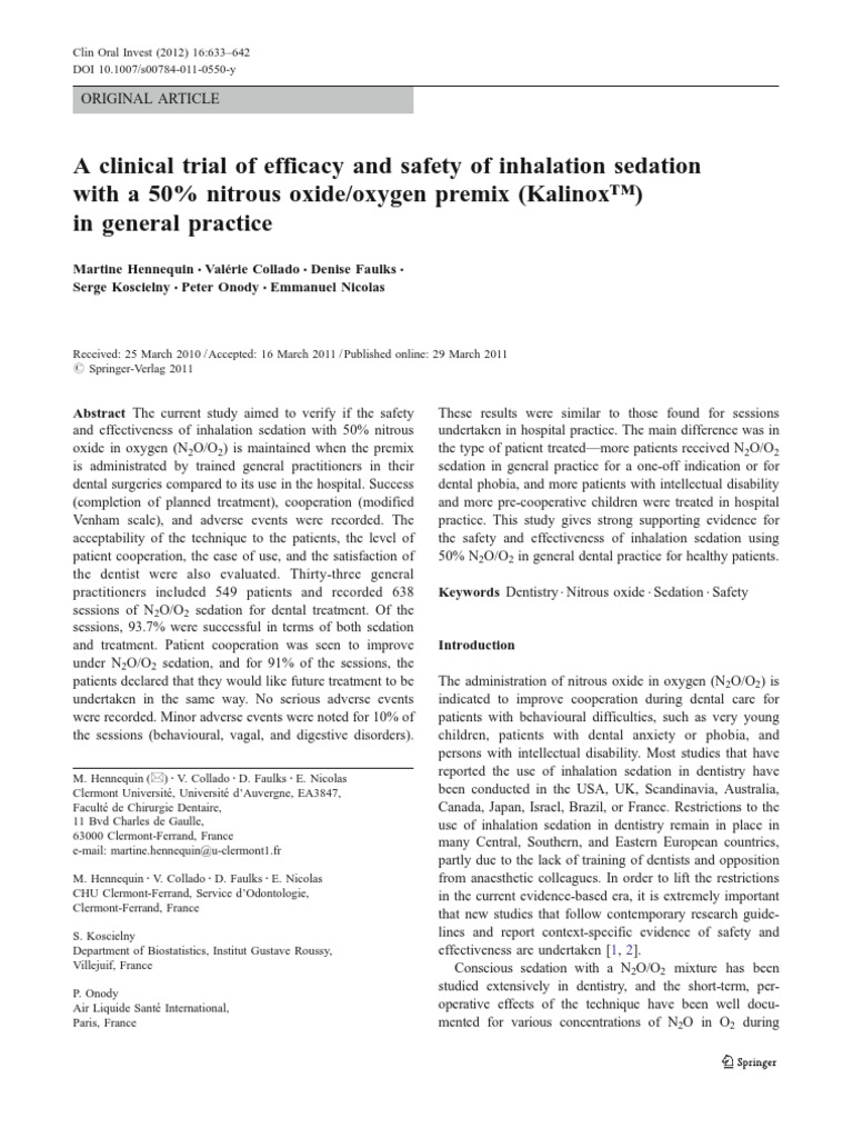 A Clinical Trial of Efficacy and Safety of Inhalation Sedation With 50 ...