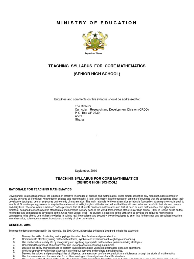 Core Maths Syllabus Shs | PDF | Educational Assessment | Numbers