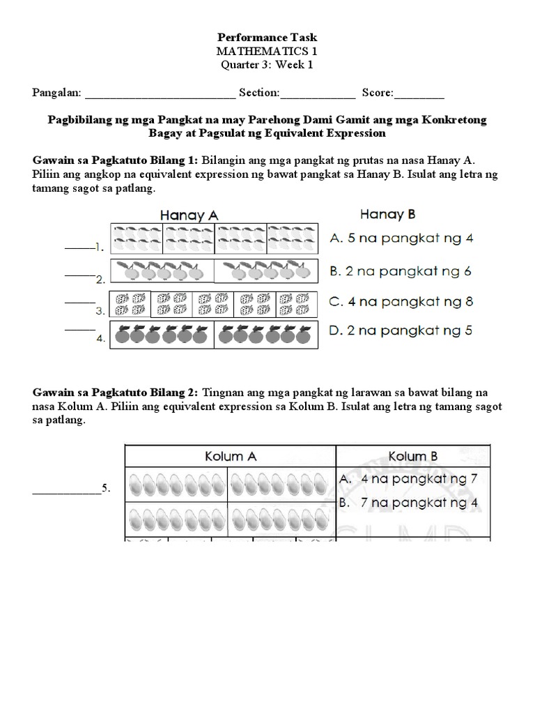 MATHEMATICS 1 Activity Sheet Q3 W1 | PDF