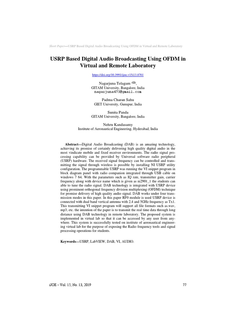 USRP Based Digital Audio Broadcasting Using OFDM in Virtual and Remote Laboratory | Download ...
