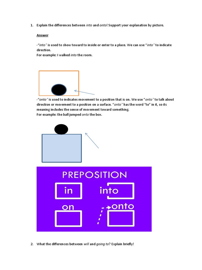Explain The Differences Between Into and Onto | PDF | Grammatical Tense ...