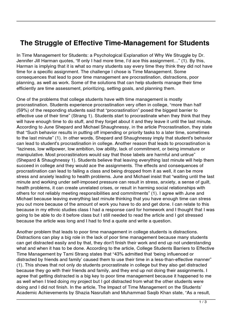 The Struggle of Effective Time-Management For Students | PDF ...