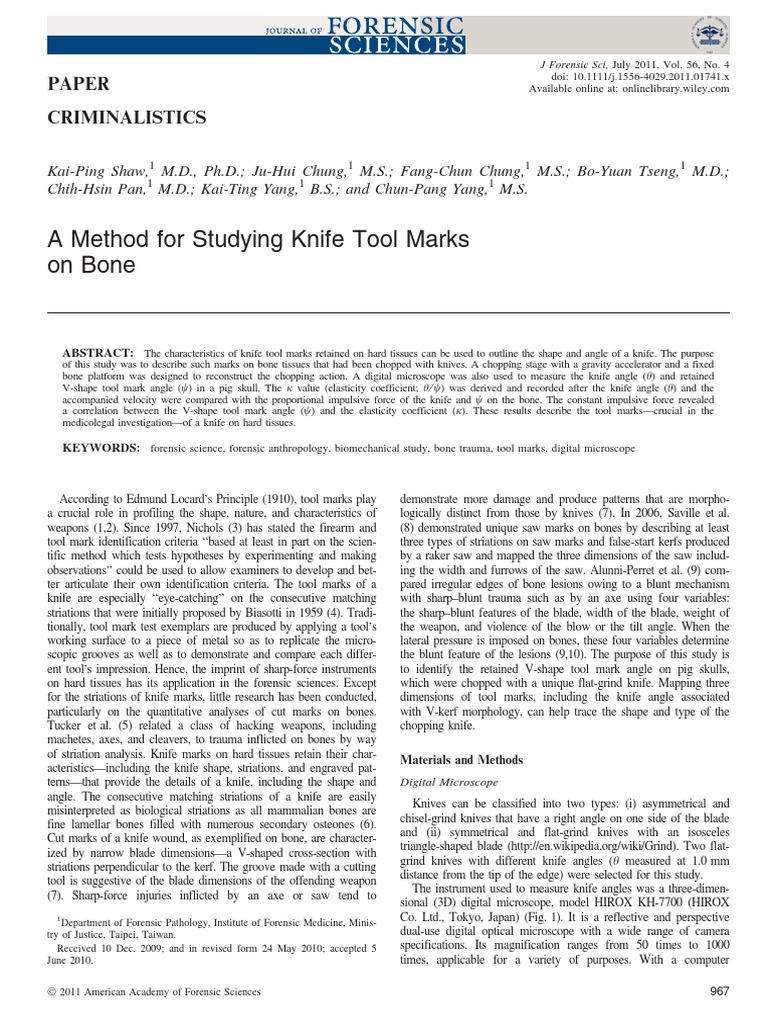 Analyzing Knife Tool Marks on Bone | PDF | Knife | Force