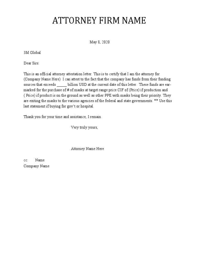 Sample Attorney Attestation Letter 3M | PDF