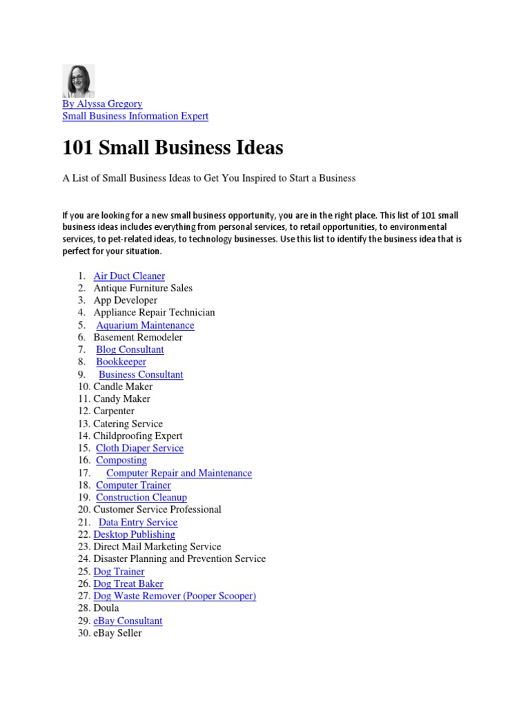 101 Business Ideas by Alyssa Gregory | PDF | Business | Janitorial Service