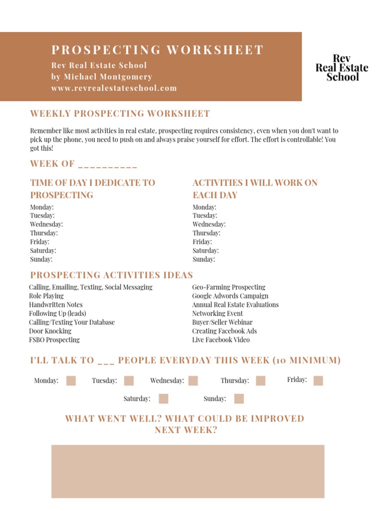 Weekly Prospecting Worksheet and Ideas | PDF | Text Messaging | World Wide Web