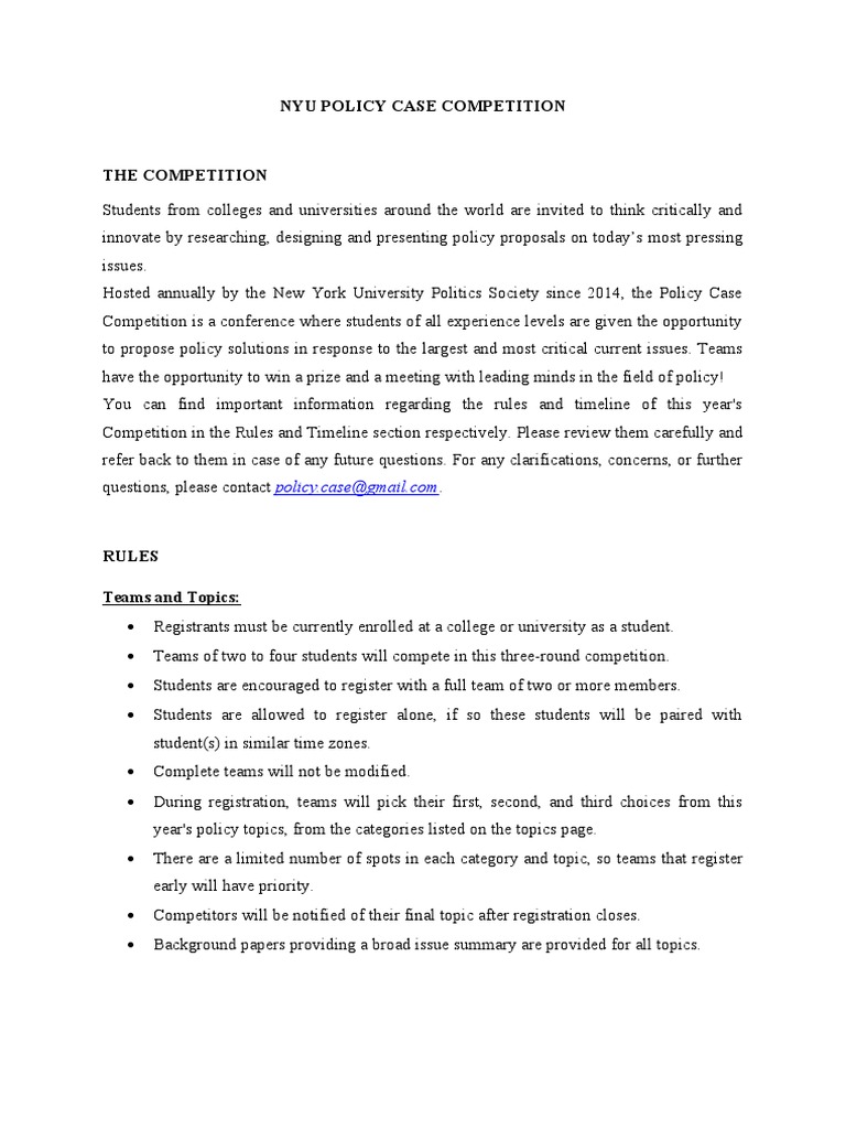 Nyu Policy Case Competition | PDF | Competition
