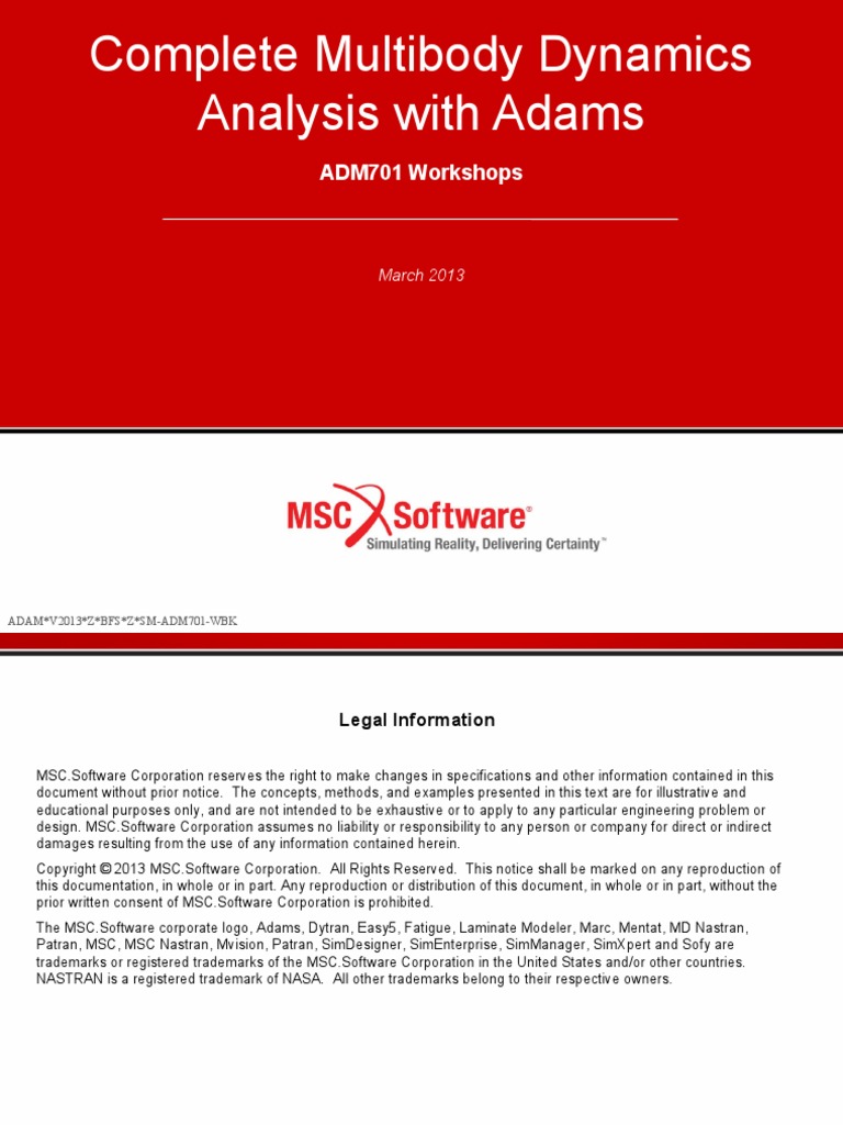 Complete Multibody Dynamics Analysis With Adams: ADM701 Workshops | PDF ...