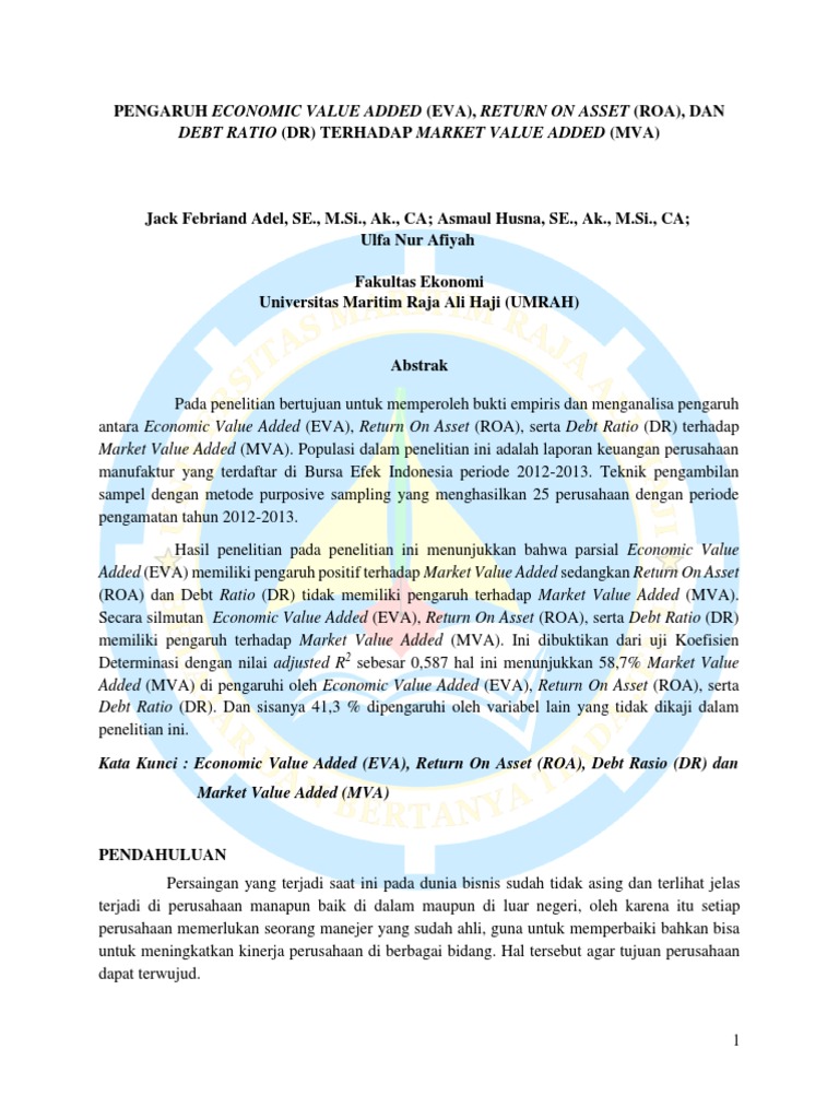 Pengaruh EVA, ROA, DR terhadap MVA | PDF