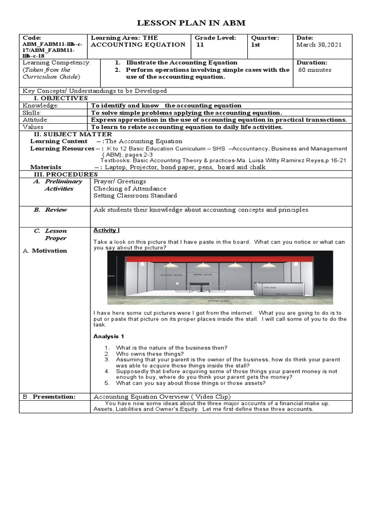 Lesson Plan in Abm: Curriculum Guide) | Download Free PDF | Equity ...