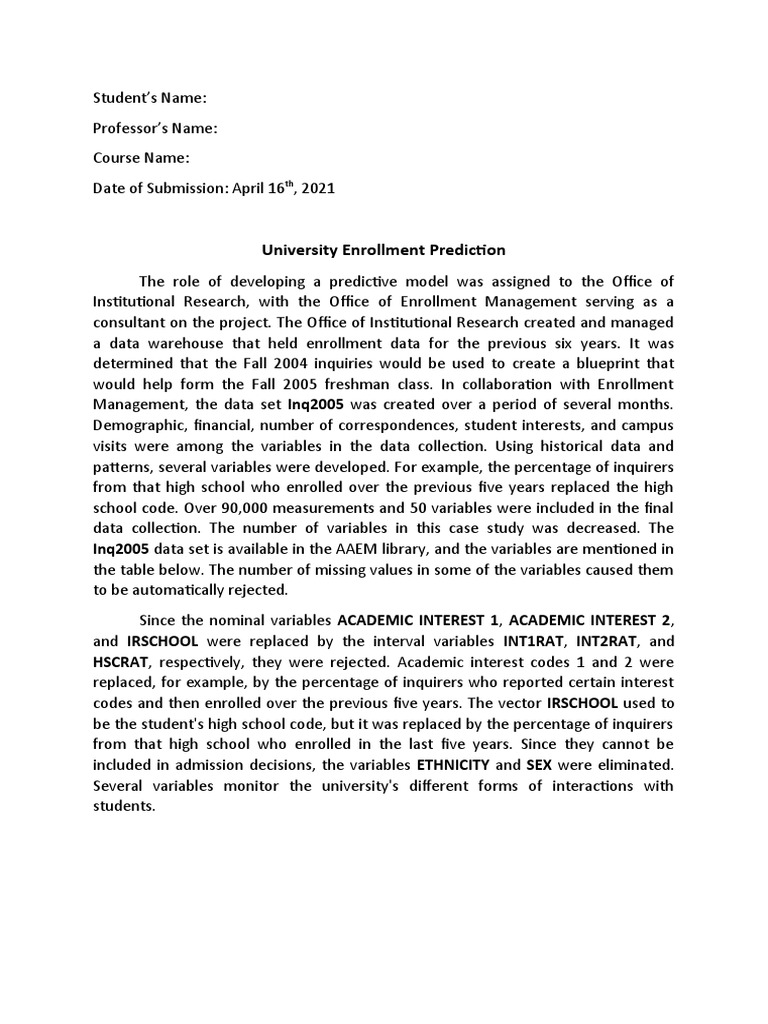 University Enrollment Prediction | PDF University Enrollment Prediction | PDF